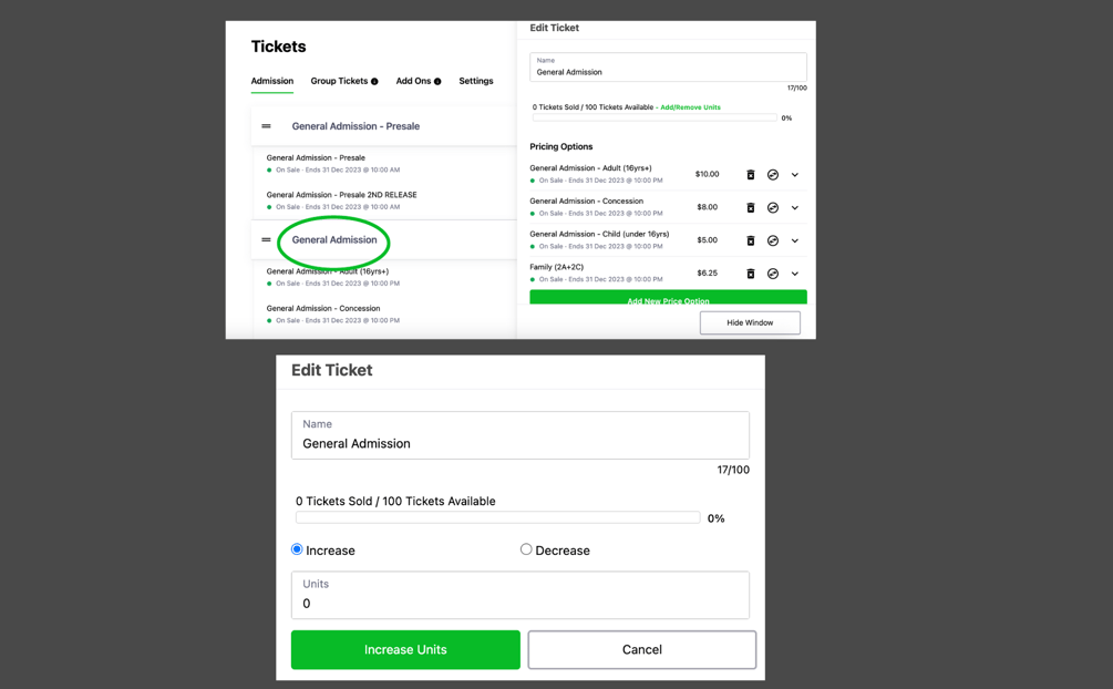 Updating Ticket Inventory